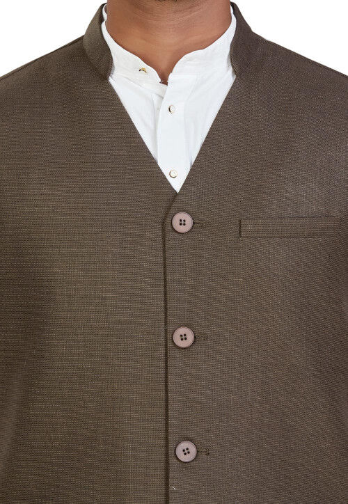 Buy Solid Color Linen Silk Nehru Jacket in Brown Online : MSY224 ...