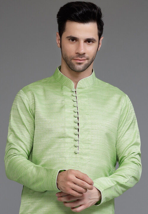 Buy Solid Color Matka Silk Kurta Set in Light Green Online : MXX461 ...