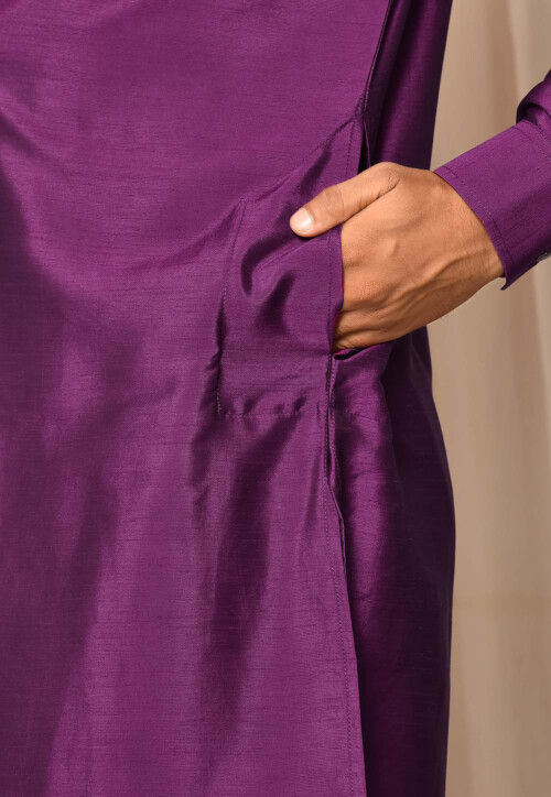 Buy Solid Color Modal Silk Kurta Set in Violet Online : MTX2280 - Utsav ...