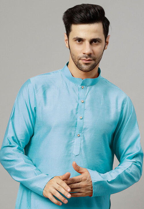 Buy Solid Color Muslin Silk Kurta Set in Sky Blue Online : MXX1415 ...