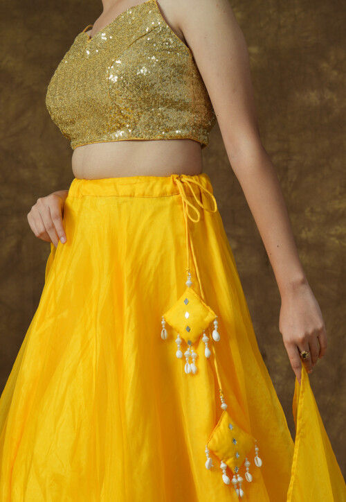 Buy Solid Color Organza Lehenga in Yellow Online : LJN1858 - Utsav Fashion