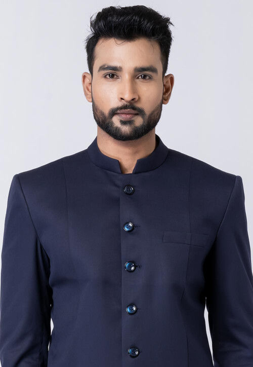 Buy Solid Color Polyester Jodhpuri Suit in Navy Blue Online : MDW1734 ...