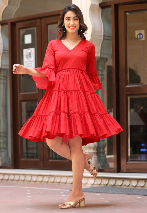 Buy Solid Color Pure Cotton Aline Dress in Red Online : TJL163 - Utsav ...