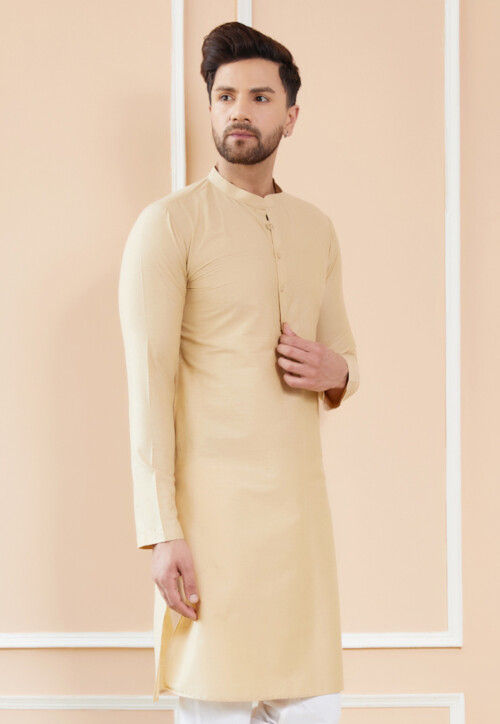 Buy Solid Color Pure Cotton Kurta in Beige Online : MEE2004 - Utsav Fashion