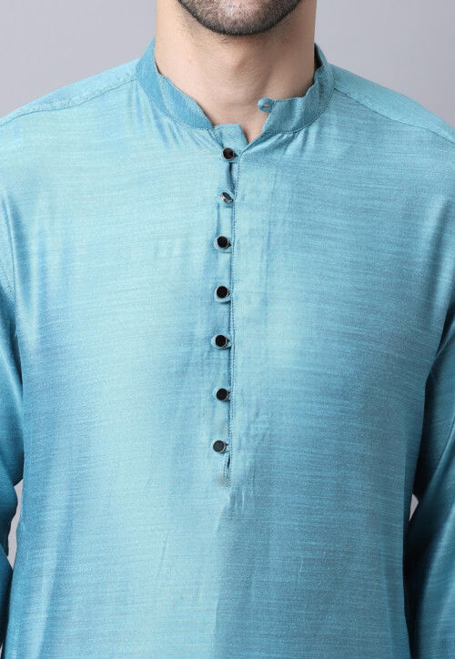 Buy Solid Color Pure Cotton Kurta in Blue Online : MAN204 - Utsav Fashion