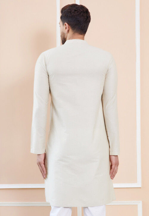 Buy Solid Color Pure Cotton Kurta in Cream Online : MEE2184 - Utsav Fashion