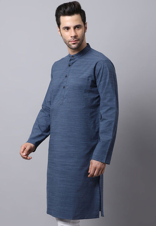 Buy Solid Color Pure Cotton Kurta in Dusty Teal Blue Online : MAN169 ...
