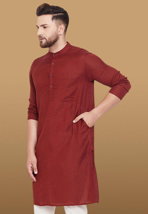 Buy Solid Color Pure Cotton Kurta in Maroon Online : MAN385 - Utsav Fashion