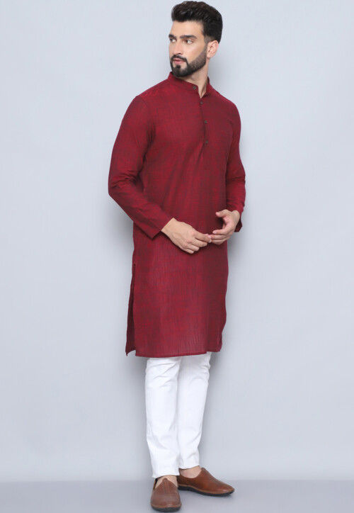 Buy Solid Color Pure Cotton Kurta in Maroon Online : MAN439 - Utsav Fashion