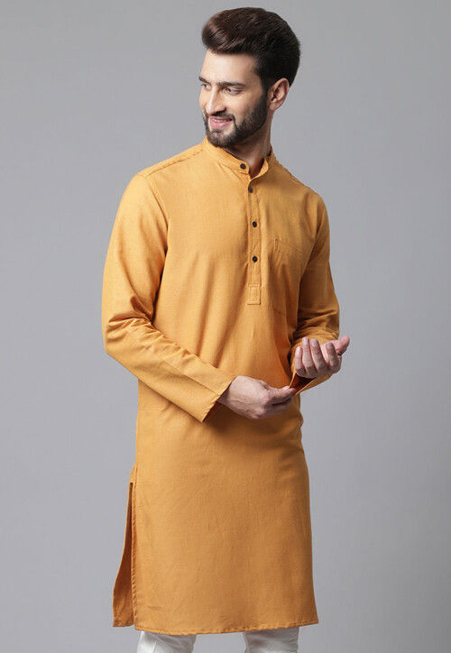Buy Solid Color Pure Cotton Kurta in Mustard Online : MAN173 - Utsav ...