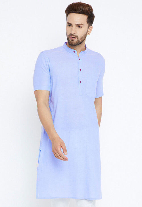 Buy Solid Color Pure Cotton Kurta in Sky Blue Online : MAN140 - Utsav ...