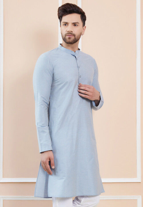 Buy Solid Color Pure Cotton Kurta in Sky Blue Online : MEE2193 - Utsav ...