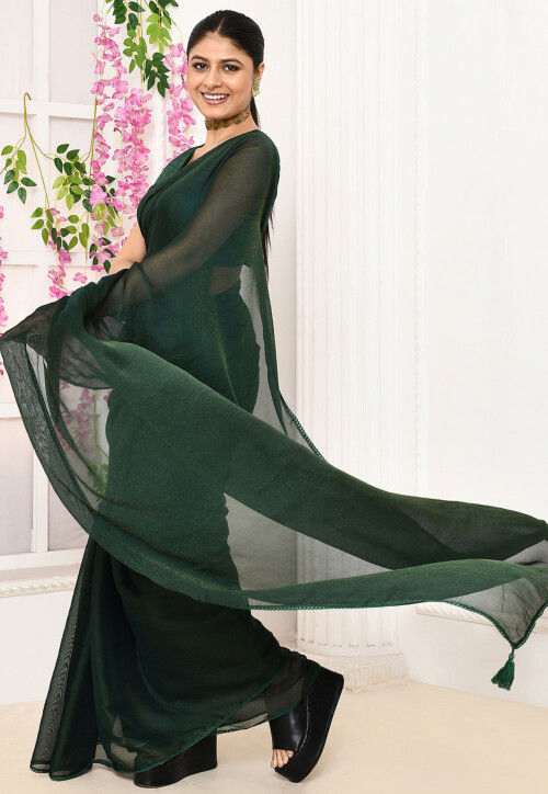 Buy Solid Color Pure Tissue Saree in Dark Green Online : SAJA231 ...