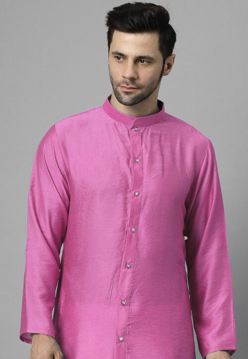 Buy Solid Color Raw Silk Kurta Set in Pink Online : MXX1317 - Utsav Fashion