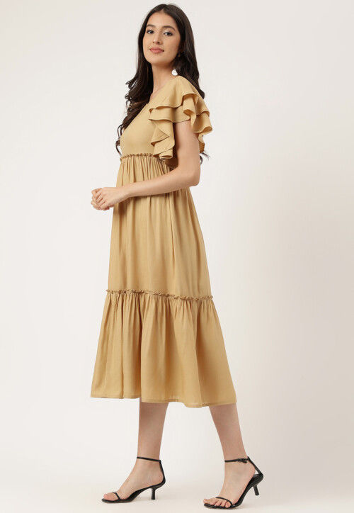 Buy Solid Color Rayon Dress in Beige Online : TBF944 - Utsav Fashion