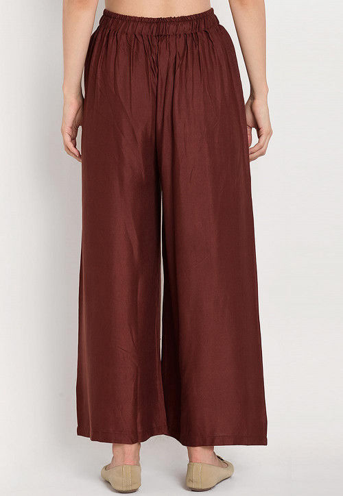 Buy Solid Color Rayon Palazzo in Brown Online : BDZ417 - Utsav Fashion