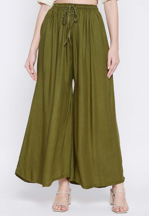 Buy Solid Color Rayon Palazzo in Olive Green Online : BGJ384 - Utsav ...