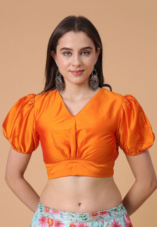 Buy Solid Color Satin Blouse in Orange Online : UVE209 - Utsav Fashion