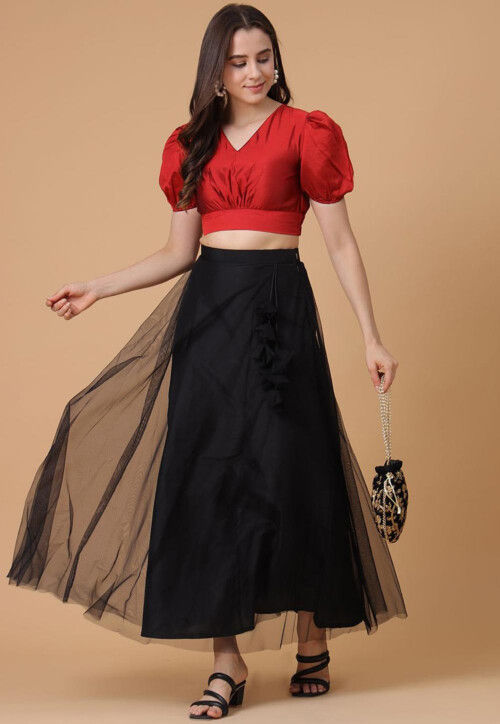 Buy Solid Color Satin Silk Crop Top in Red Online : TVE1552 - Utsav Fashion