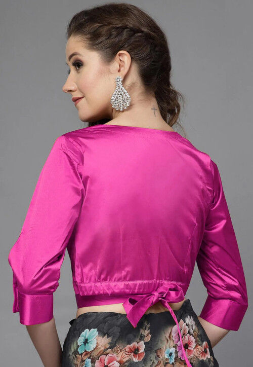 Buy Solid Color Satin Wrap Over Blouse in Pink Online : UAC207 - Utsav ...