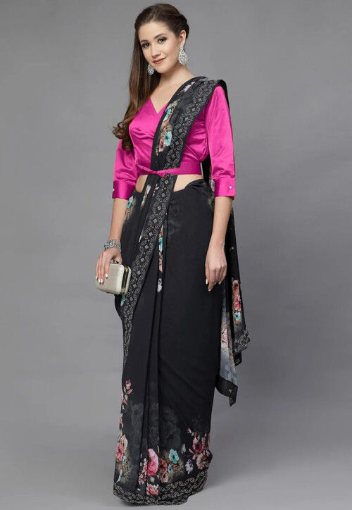 Buy Solid Color Satin Wrap Over Blouse in Pink Online : UAC207 - Utsav ...