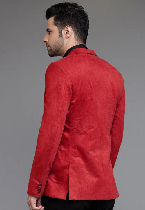 Buy Solid Color Suede Blazer in Red Online : MXX766 - Utsav Fashion