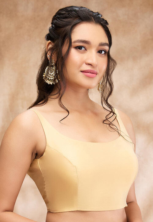 Buy Solid Color Taffeta Silk Blouse in Light Beige Online : UVC1842 ...