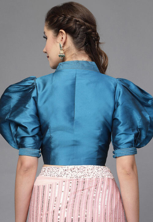 Buy Solid Color Taffeta Silk Blouse in Teal Blue Online : UAC190 ...