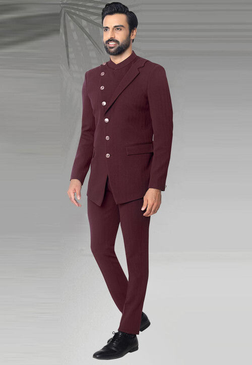 Buy Solid Color Terry Rayon Jodhpuri Suit in Maroon Online : MHG2798 ...