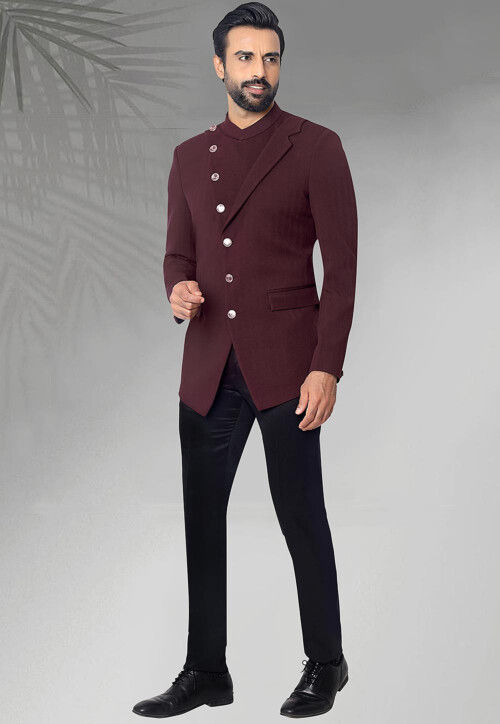 Buy Solid Color Terry Rayon Jodhpuri Suit in Maroon Online : MHG2891 ...