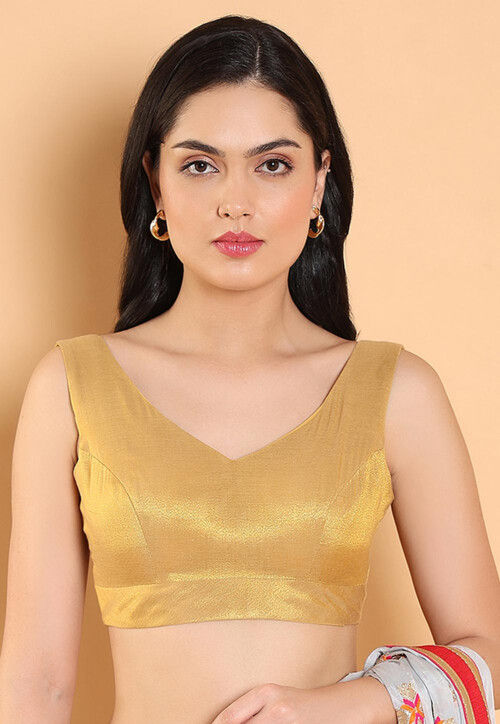Buy Solid Color Tissue Silk Blouse in Golden Online : UVC1532 - Utsav ...