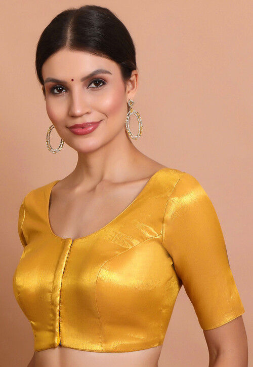 Buy Solid Color Tissue Silk Blouse in Mustard Online : UVC2373 - Utsav ...
