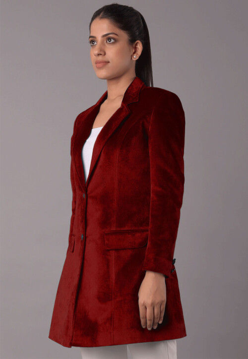 Buy Solid Color Velvet Jacket in Maroon Online : TBN103 - Utsav Fashion