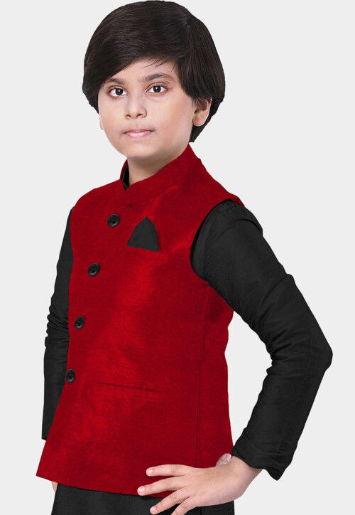 Buy Solid Color Velvet Nehru Jacket in Red Online : UNJ1725 - Utsav Fashion