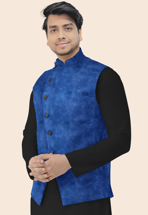 Buy Solid Color Velvet Nehru Jacket in Royal Blue Online : MXX777 ...