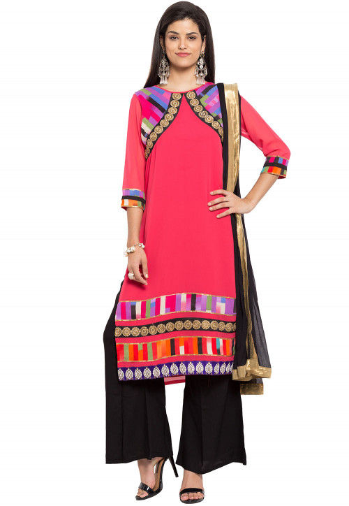 Buy Stripe Printed Georgette Pakistani Suit in Pink Online : KNF715 ...