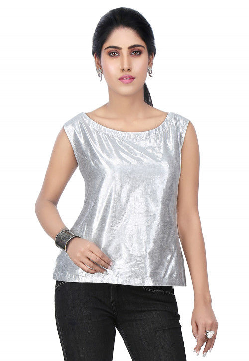 Buy Plain Art Silk Shimmer Top in Silver Online : THU1818 - Utsav Fashion