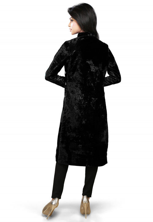 Buy Velvet Long Jacket in Black Online : THU478 - Utsav Fashion