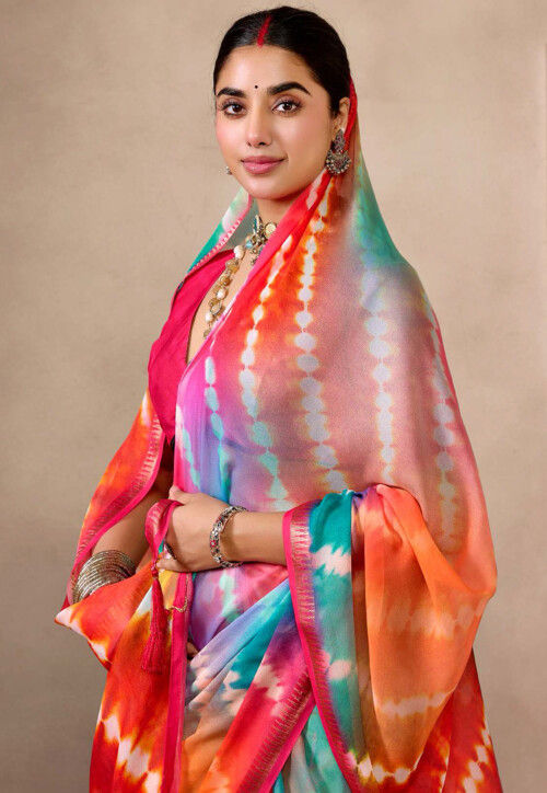 Buy Tie Dye Printed Georgette Saree in Multicolor Online : SSEA10634 ...