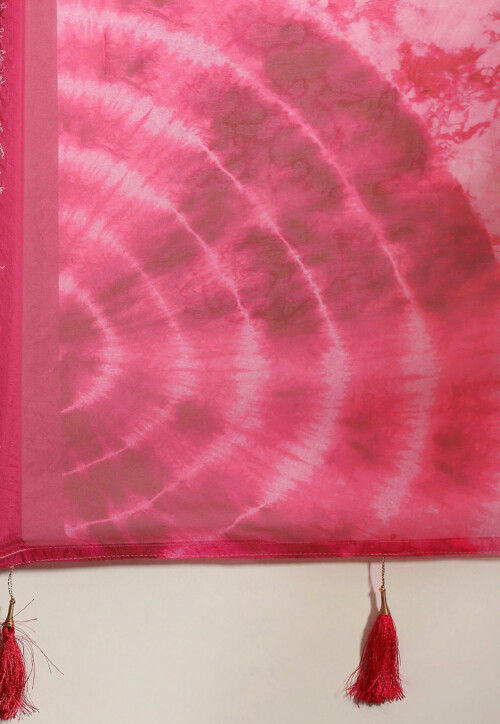 Buy Tie Dye Printed Organza Saree in Pink Online : SBHA2585 - Utsav Fashion