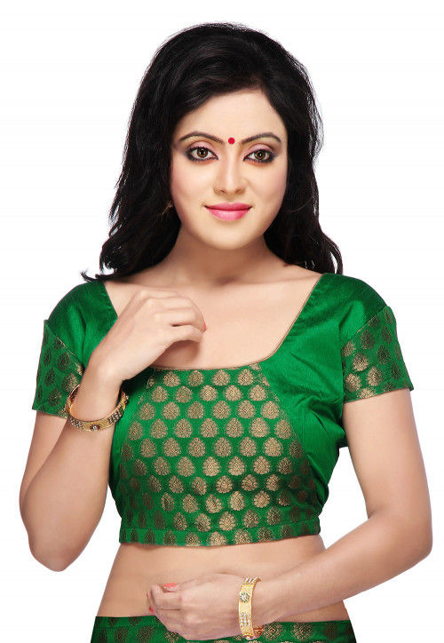 Buy Chanderi Silk Brocade Blouse in Green Online : UJN402 - Utsav Fashion