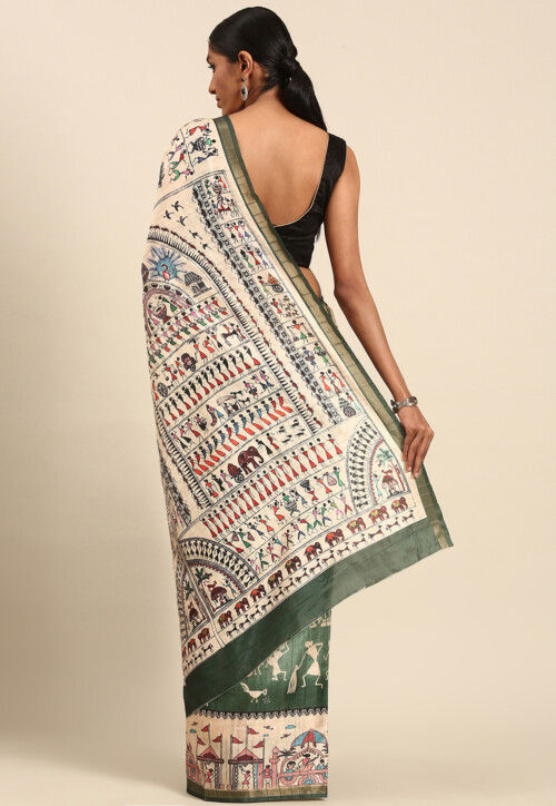 Buy Warli Printed Cotton Saree in Dusty Green Online : SPF13534 - Utsav ...