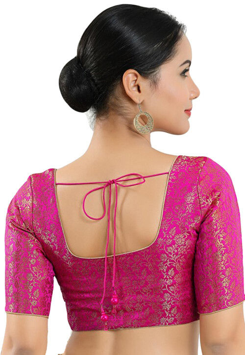 Buy Woven Art Silk Jacquard Blouse in Pink Online : UVC1291 - Utsav Fashion