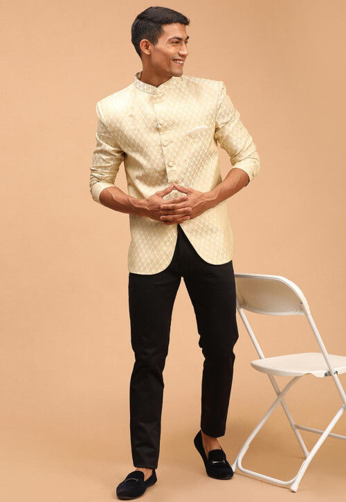Buy Woven Art Silk Jacquard Jodhpuri Jacket in Cream Online : MTR2926 ...