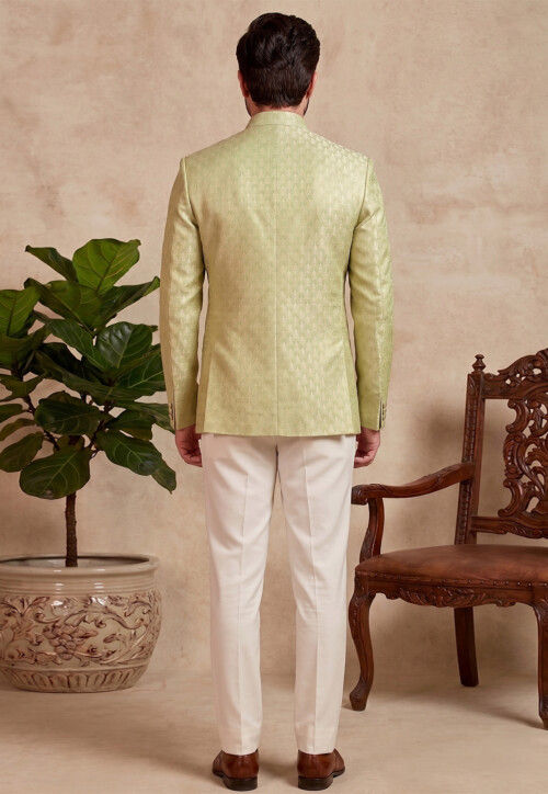 Buy Woven Art Silk Jacquard Jodhpuri Suit in Light Green Online ...