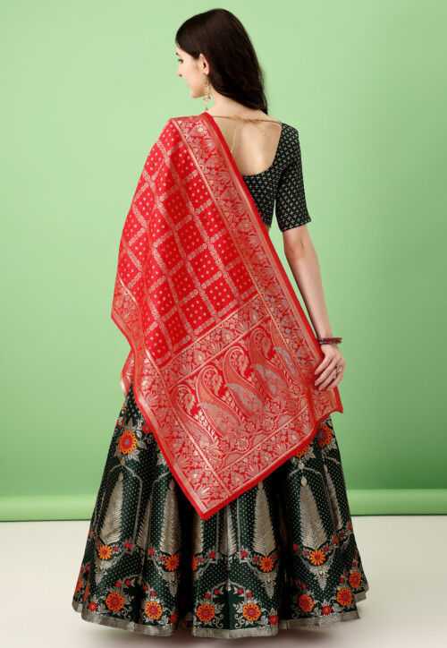 Buy Woven Art Silk Lehenga in Dark Green Online : LSG423 - Utsav Fashion