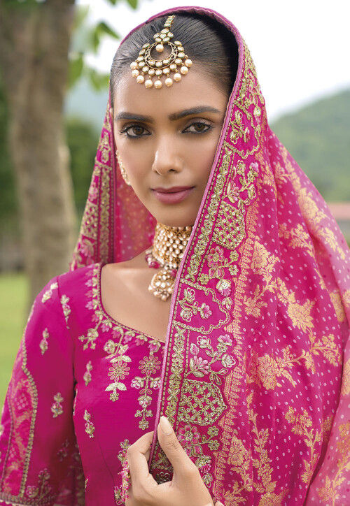 Buy Woven Art Silk Lehenga in Fuchsia Online : LGM389 - Utsav Fashion