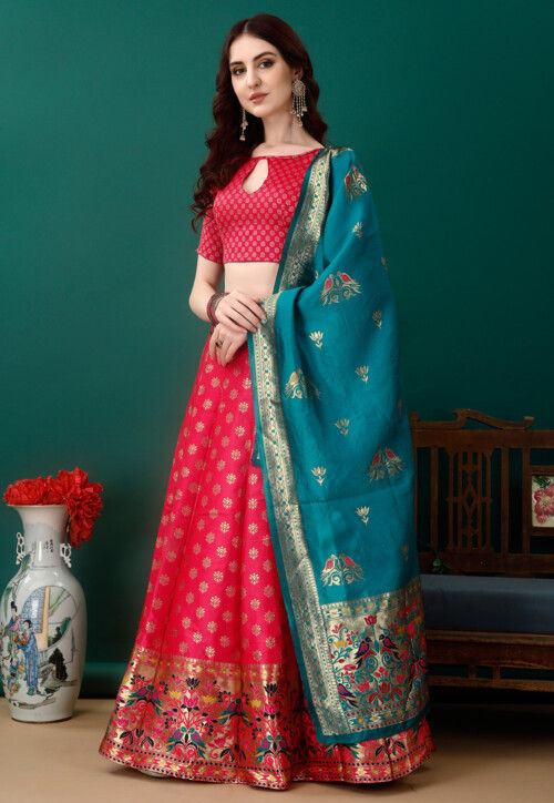 Buy Woven Art Silk Lehenga in Pink Online : LSG446 - Utsav Fashion