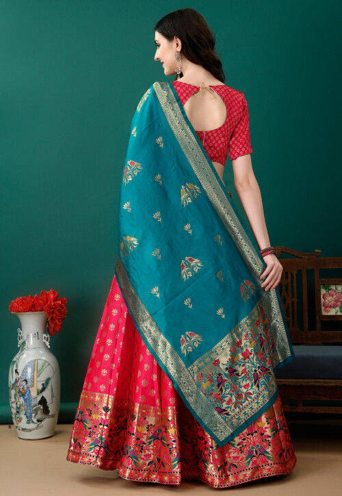 Buy Woven Art Silk Lehenga in Pink Online : LSG446 - Utsav Fashion