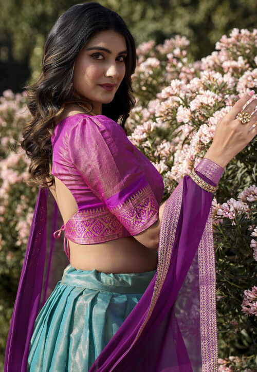 Buy Woven Art Silk Lehenga in Sky Blue Online : LBC1810 - Utsav Fashion